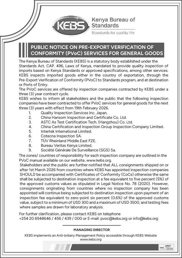 Kenya Bureau of Standards – Standards for Quality Life
